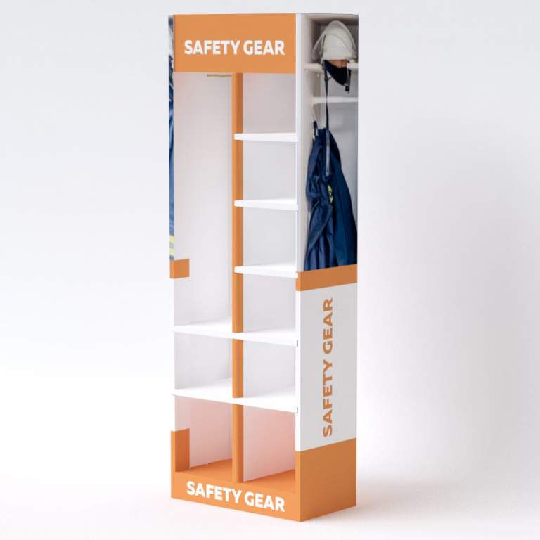 Expositor para ropa laboral en carton | Timbrados San José